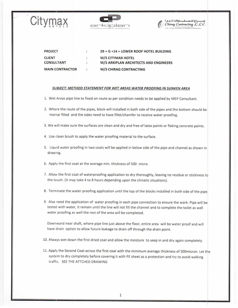 Method of Statement of Sunken Area Waterproofing works - The Engineer's ...