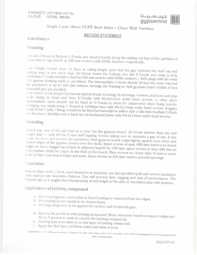 METHOD STATEMENT FOR DRY WALL/GYPSUM PARTITION - The Engineer's Blog